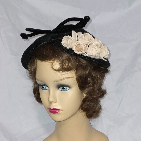 Caprice | Accessories | Vintage 95s Woven Cap Hat With Bow Roses Med Lg ...